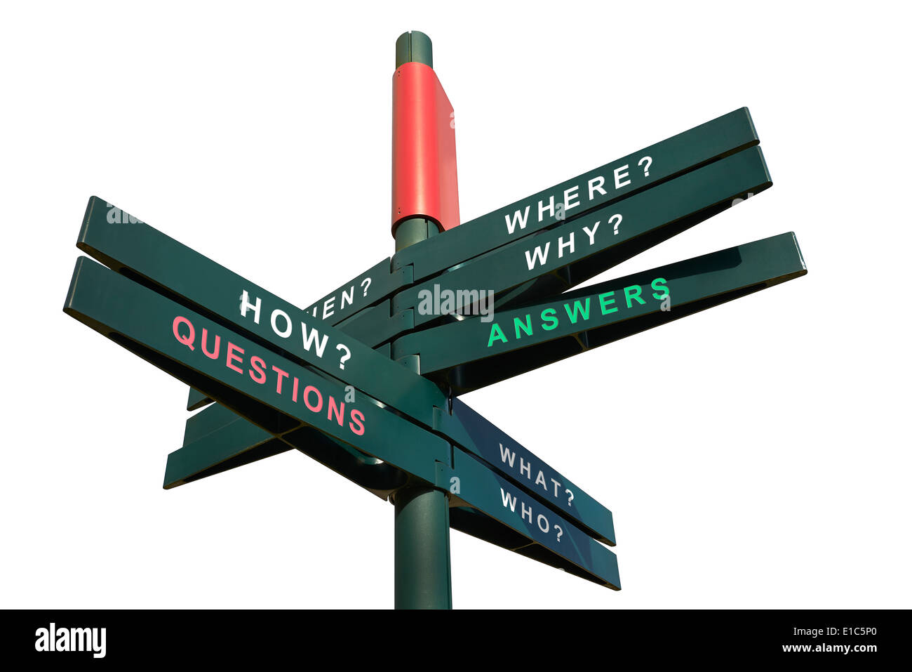 Questions and Answers signpost against cloudy sky - clipping path for ...
