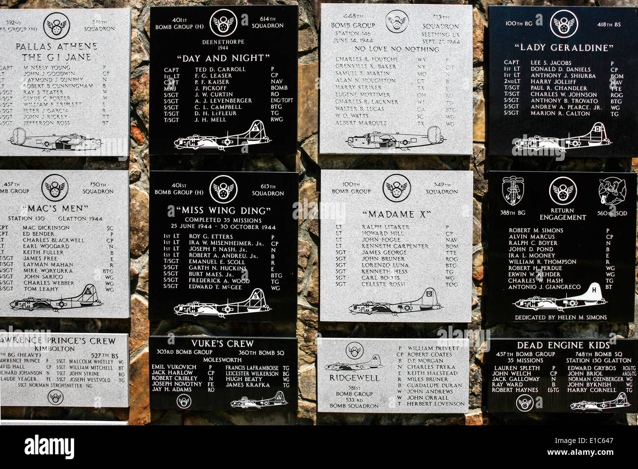 Plaques in the Memorial Gardens at the Mighty Eighth AF Museum at ...