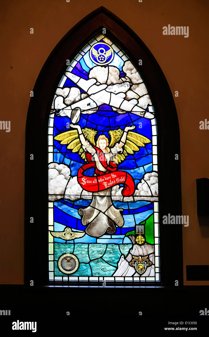 Windows inside the Chapel of the Fallen Eagles. Built to resemble an ...