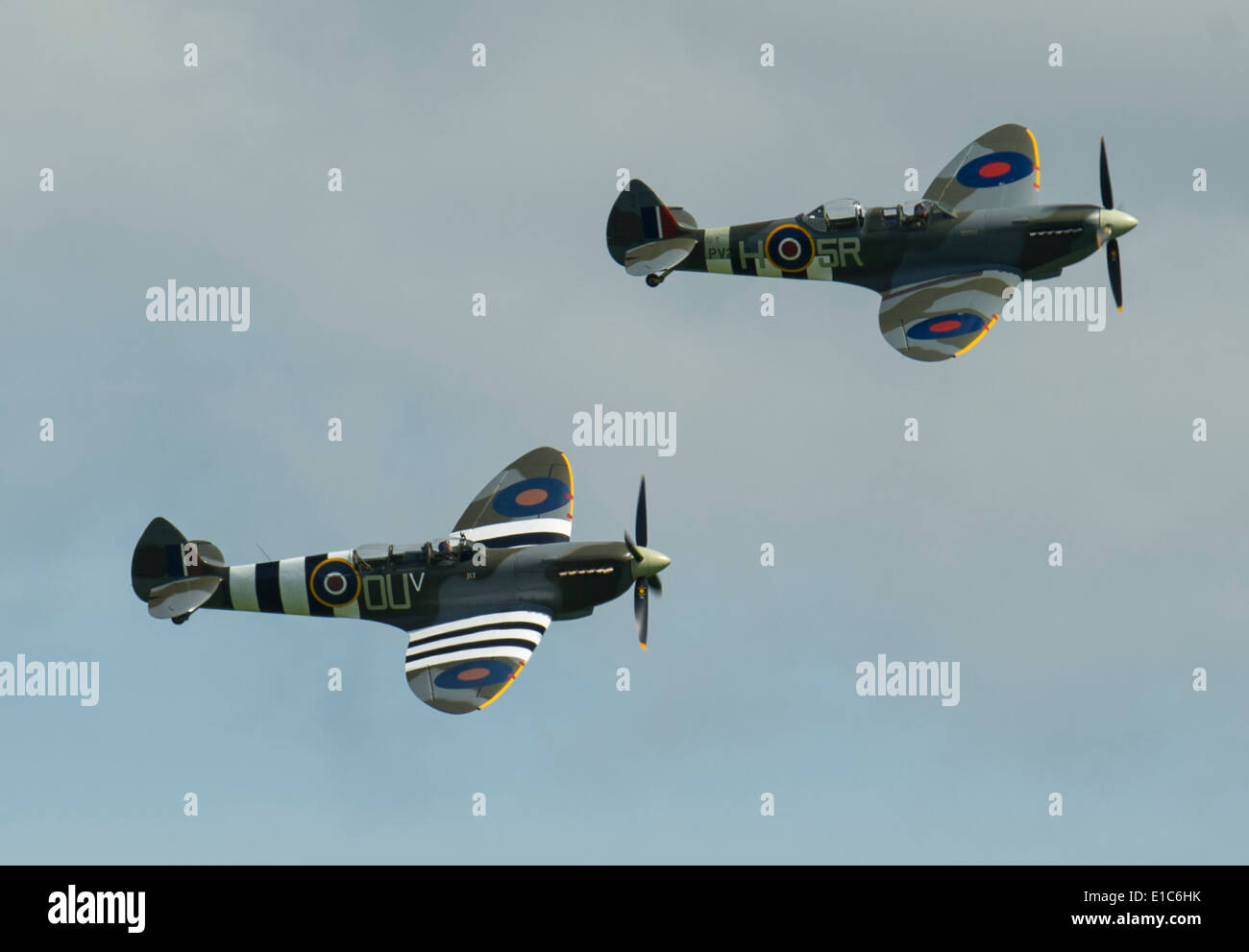 DUXFORD, ENGLAND. A pair of Supermarine Spitfire with the D-Day livery ...