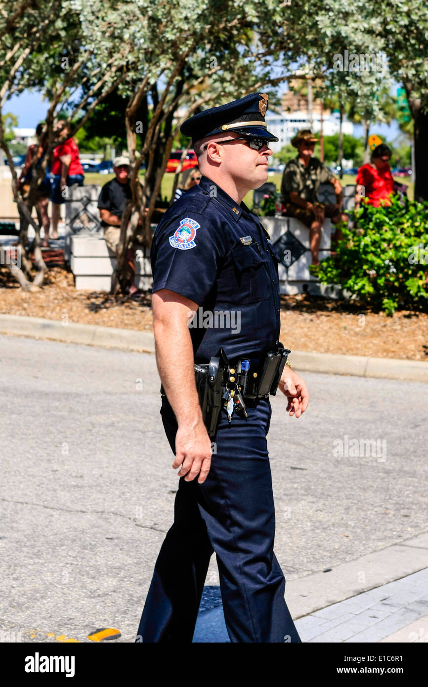 Police officer on duty in downtown Sarasota FL on a hot sprint day ...