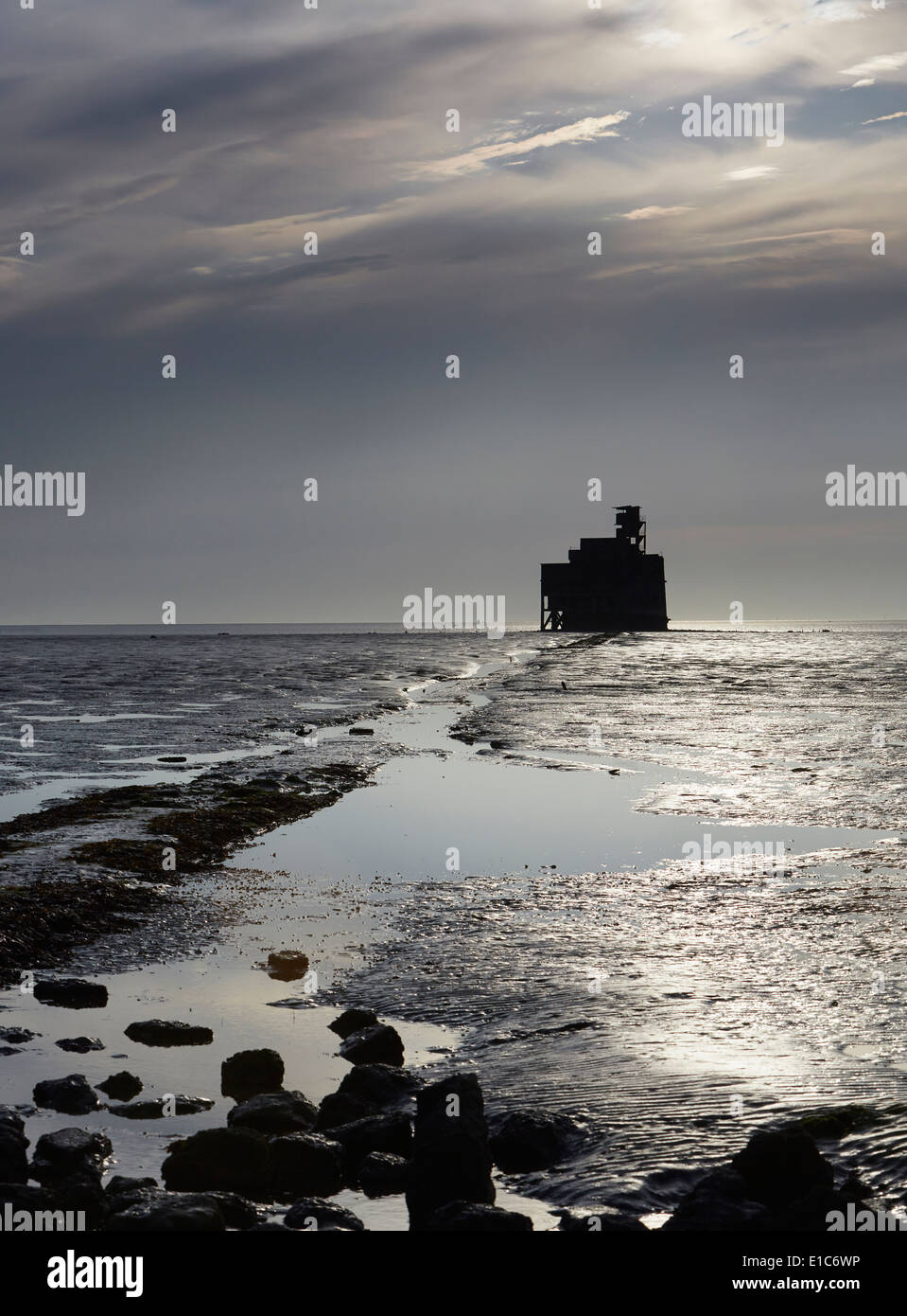 Grain tower or battery at dawn on the Hoo Peninsula Thames estuary ...