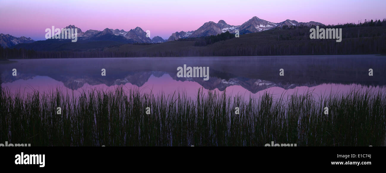The Sawtooth Mountain Range taken from Little Redfish Lake Stock Photo ...
