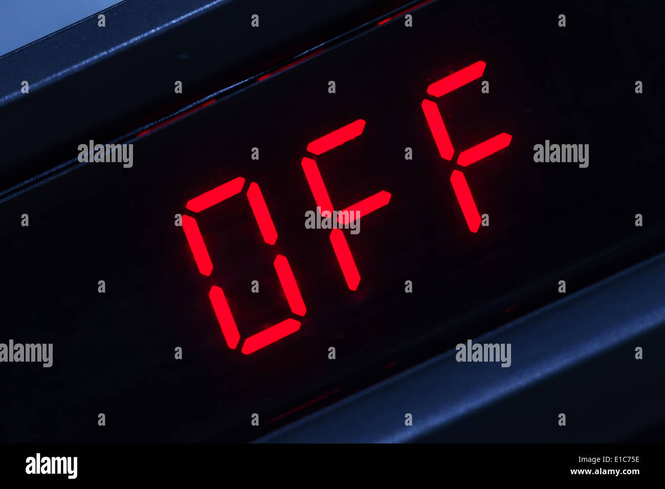 Macro photo of red led label with off text on black background Stock ...