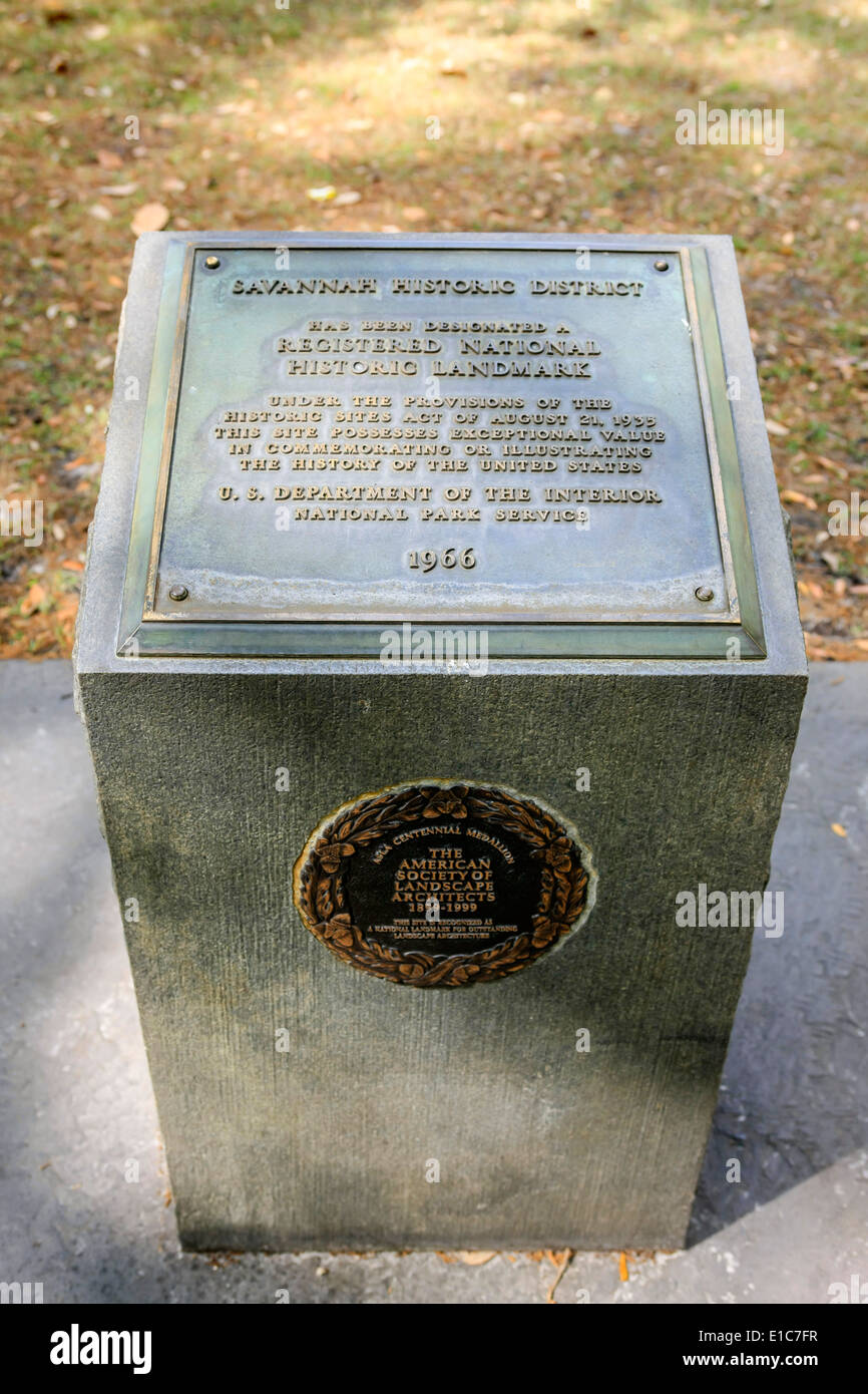 Savannah Historic District official plaque Stock Photo - Alamy