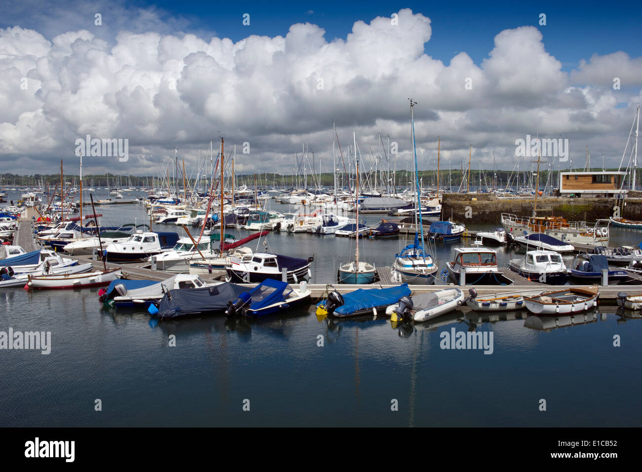 Mylor, Cornwall, UK showing the parish church and the marina Stock ...