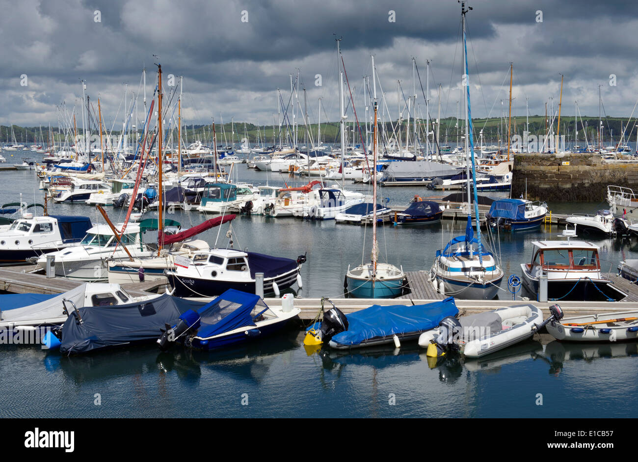 Mylor, Cornwall, UK showing the parish church and the marina Stock ...