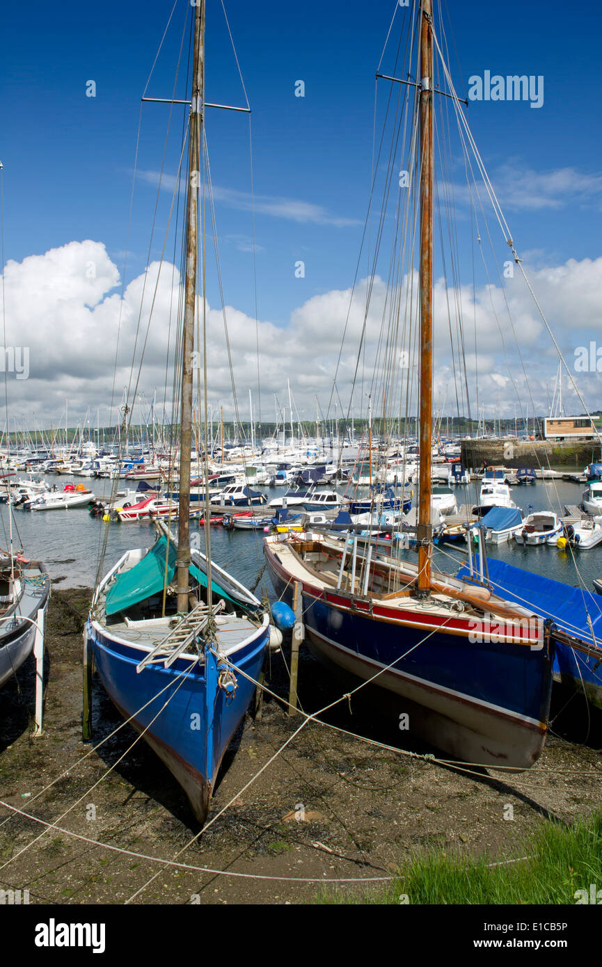 Mylor, Cornwall, UK showing the parish church and the marina Stock ...