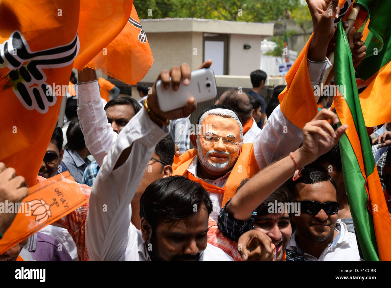 Man wearing mask of modi on celebration of election winning Stock Photo ...