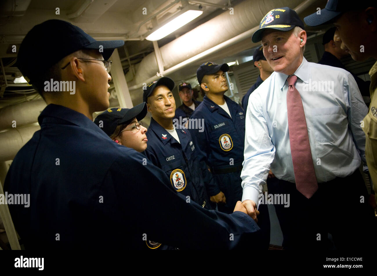 Secretary of the Navy Ray Mabus greets U.S. Sailors while touring the ...