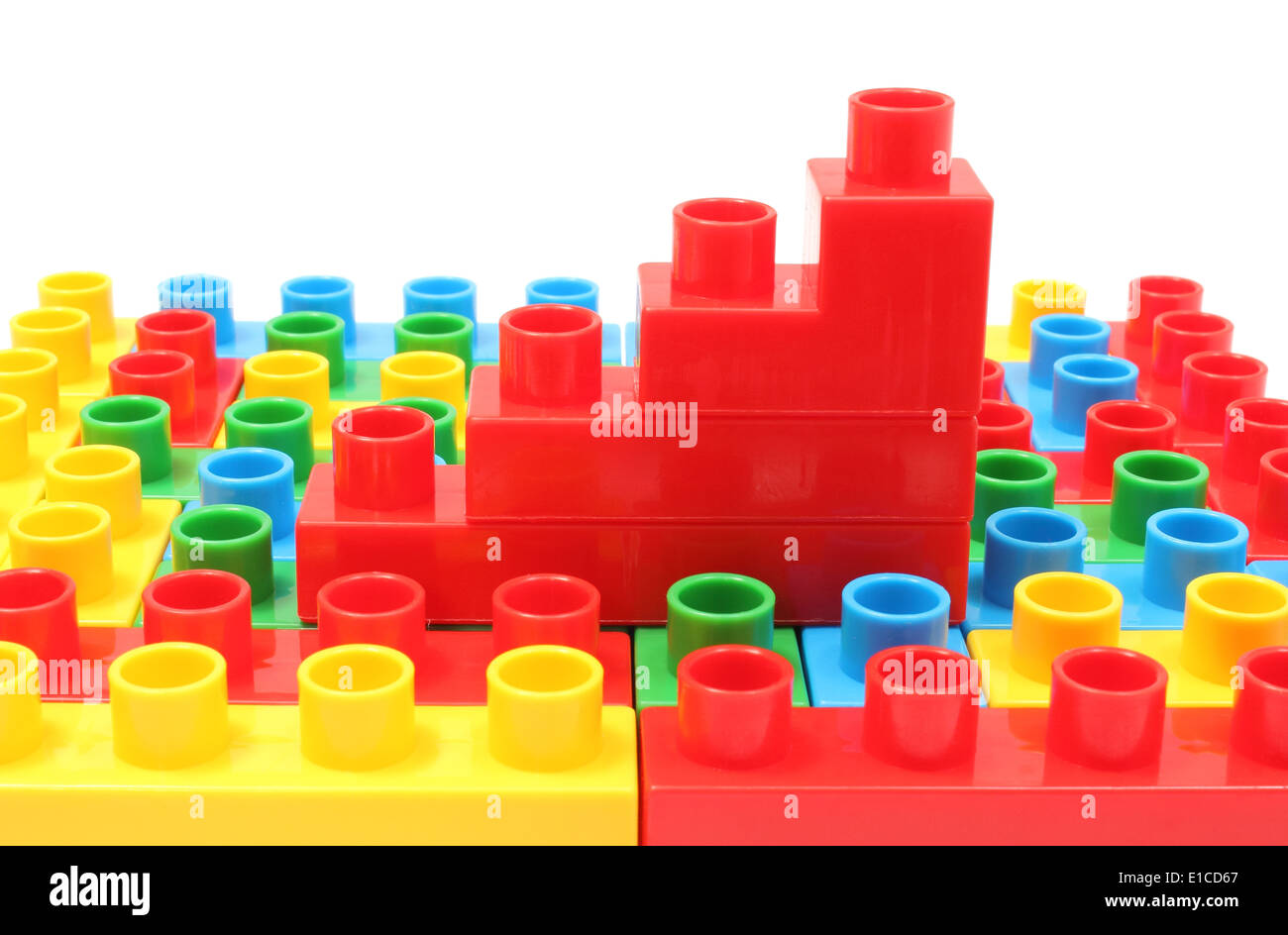 Stack of red building blocks for children, bar chart of plastic cubes ...