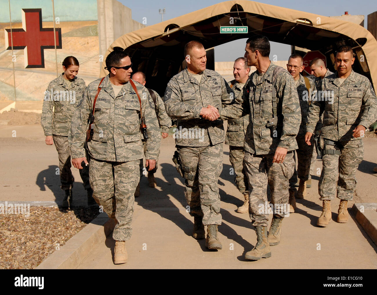 Chief Master Sgt. of the Air Force James Roy shakes hands with Air ...