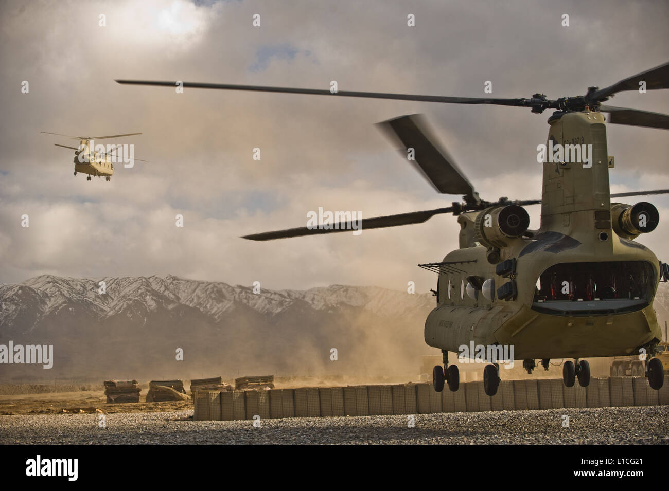 U.S. Army CH-47 Chinook helicopters depart Forward Operating Base ...