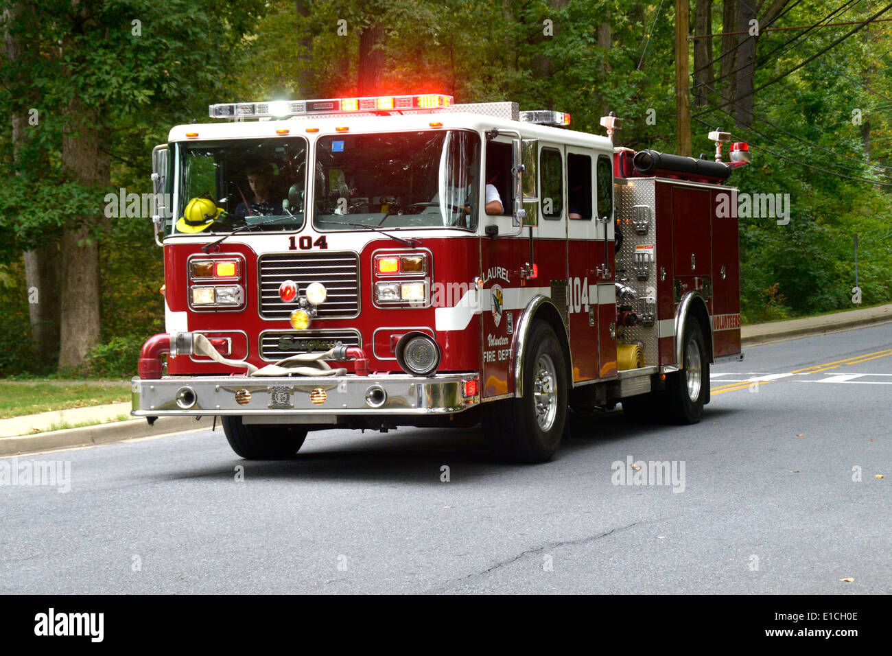 Fire truck on a emergency call Stock Photo - Alamy