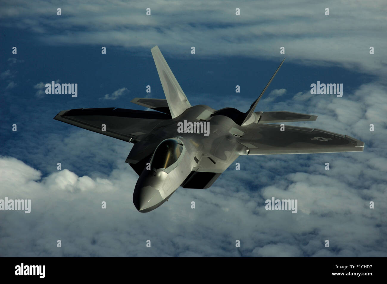 A U.S. Air Force F-22 Raptor aircraft assigned to the 90th Fighter ...