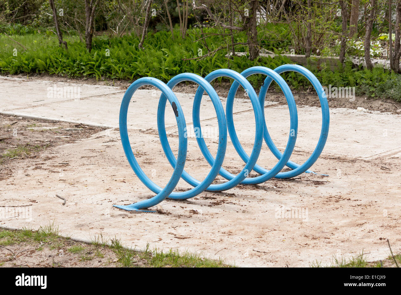 Coil bicycle rack in sand on Ward's Island on the Toronto Islands Stock ...