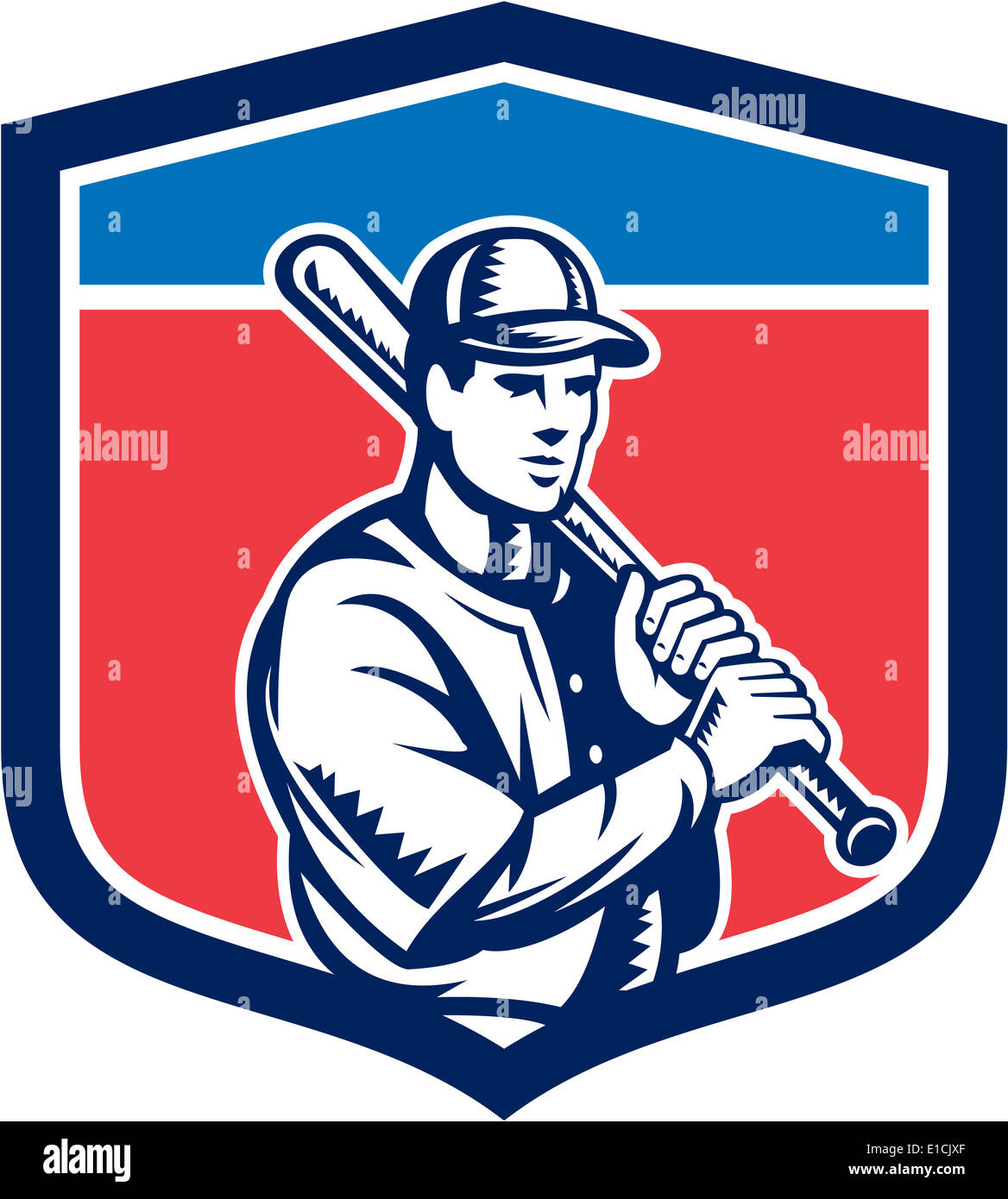 Illustration of a american baseball player batter hitter holding bat on ...