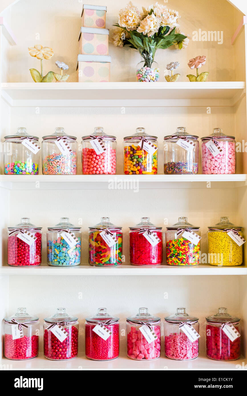 Multicolored candies on display at the candy store Stock Photo - Alamy