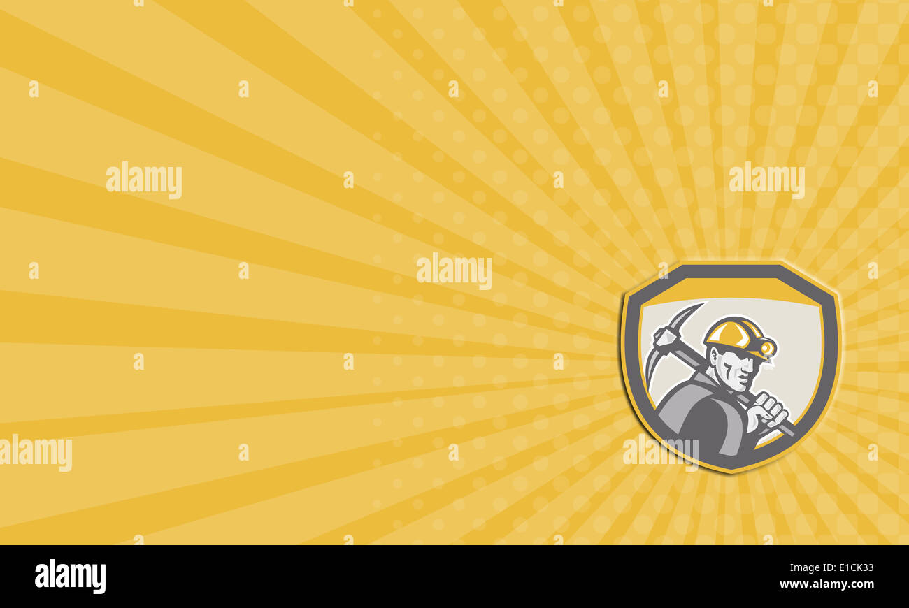 Business card showing illustration of a coal miner hardhat holding pick ...