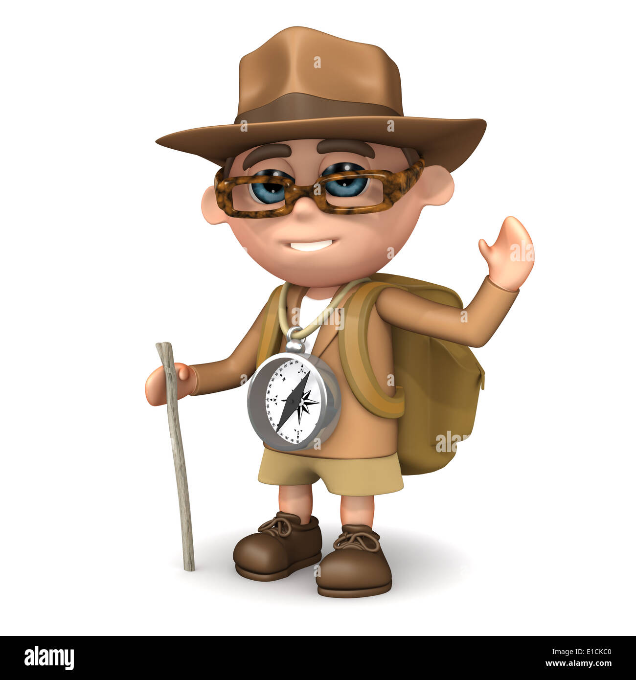 3d Explorer character waves a cheerful hello Stock Photo - Alamy
