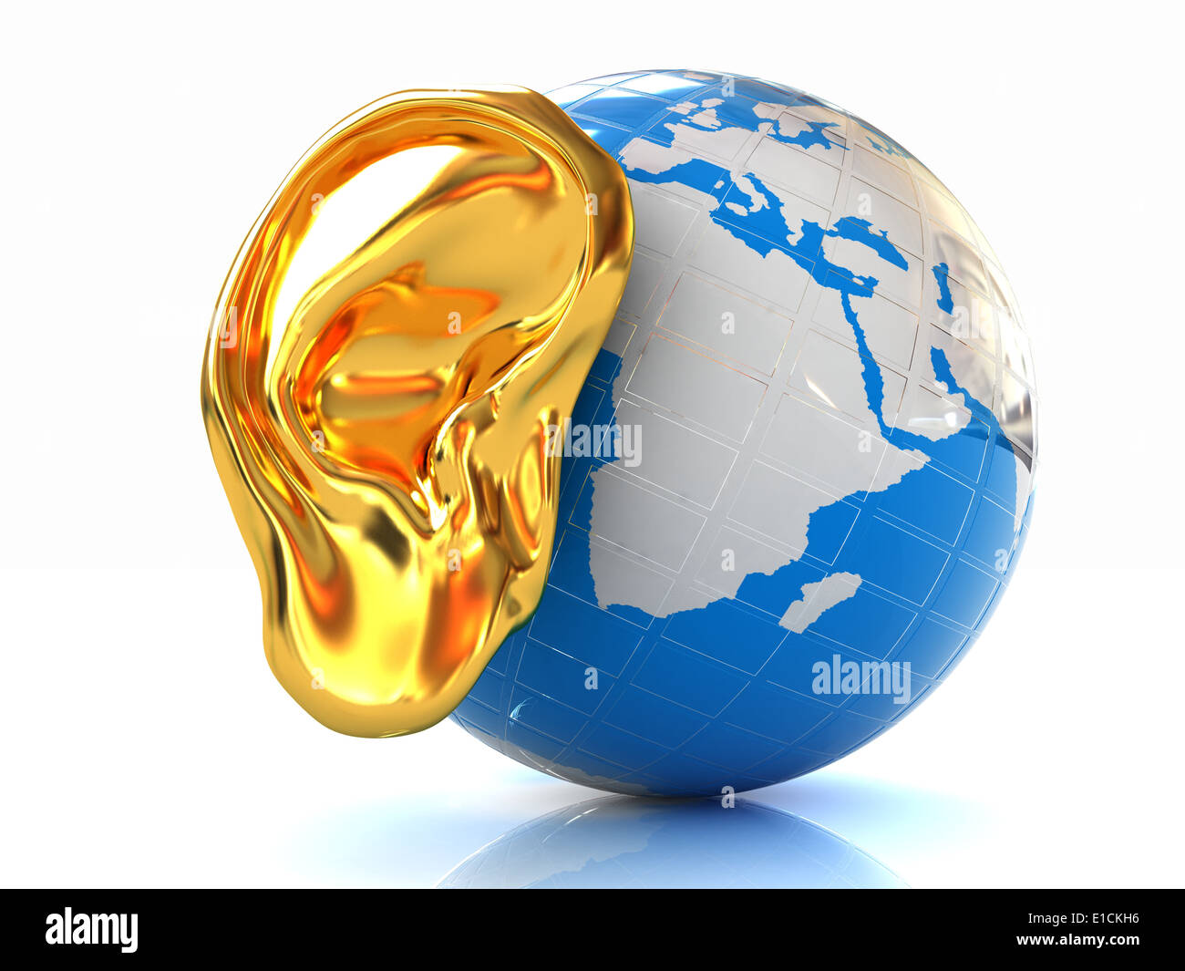 Ear gold 3d on earth render isolated on white background. Global Stock ...