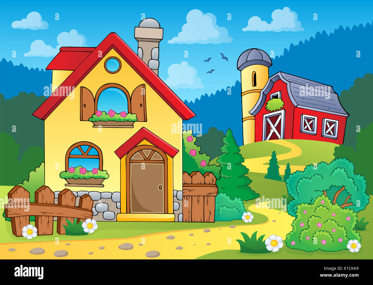 Spring theme with house 1 - picture illustration Stock Photo - Alamy