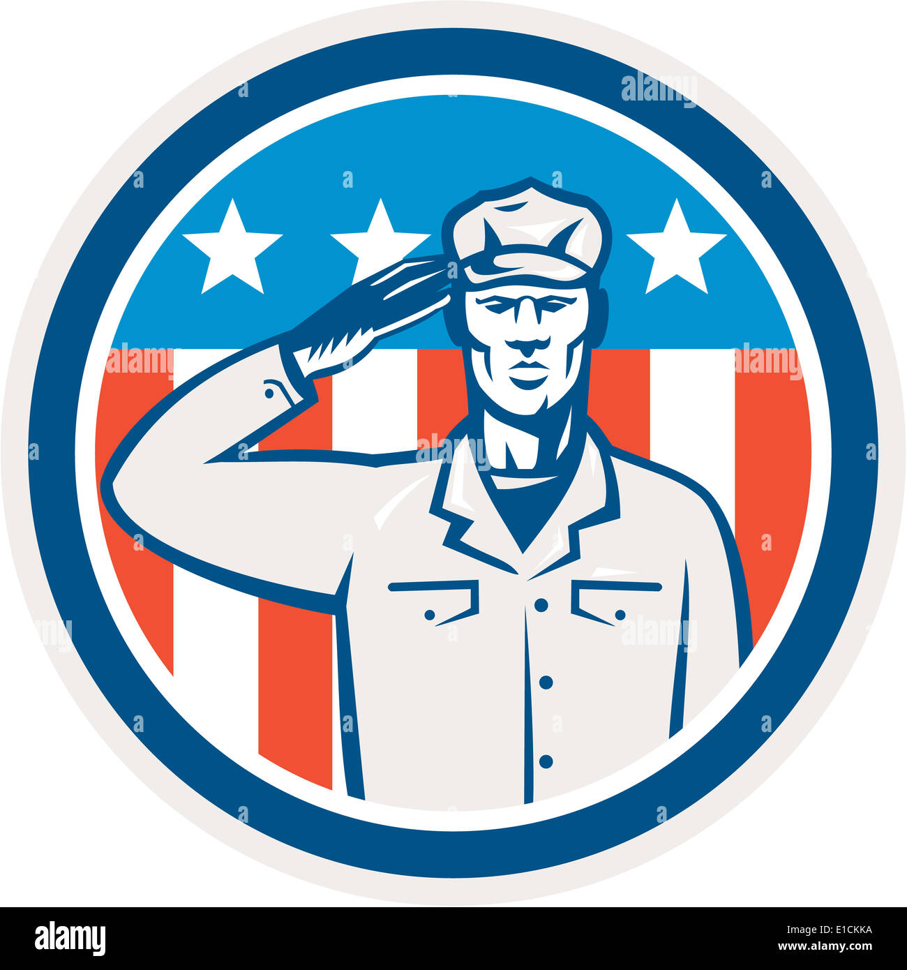 Illustration of an American soldier serviceman saluting USA with stars ...