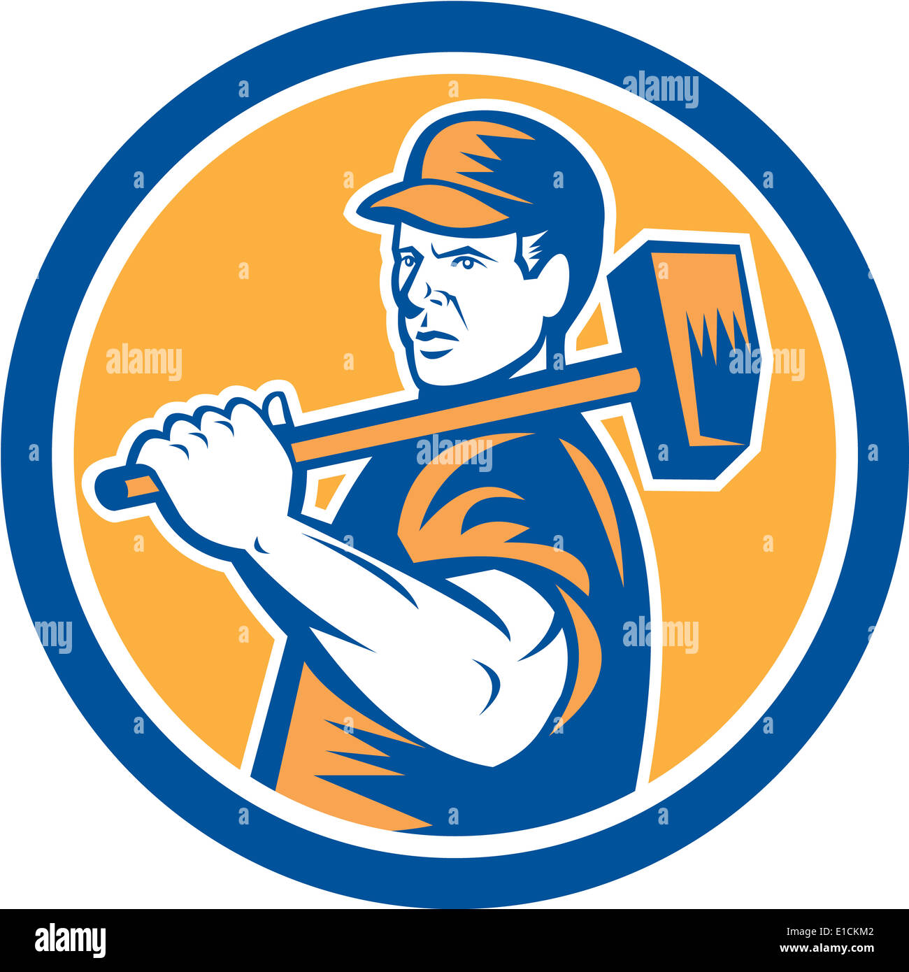 Illustration of a union worker holding sledgehammer hammer over ...