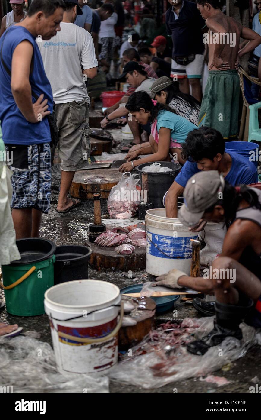 Paranaque, Philippines. 31st May, 2014. Fish vendors gut fishes in a ...
