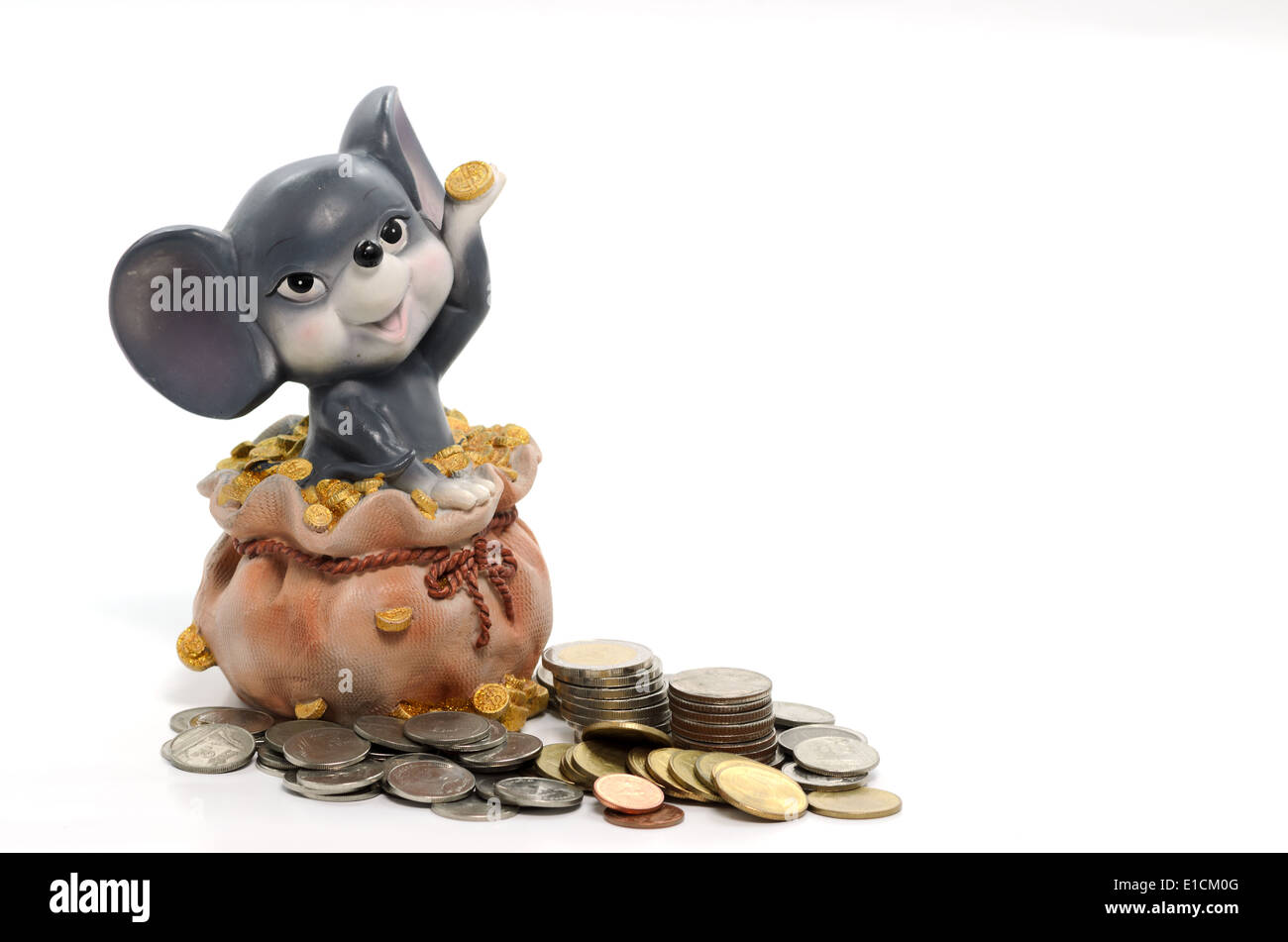 Rat coin bank and coins isolated Stock Photo - Alamy