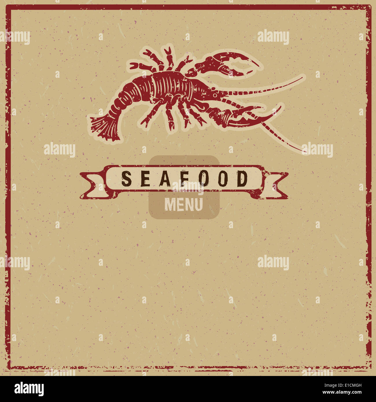 woodcut seafood menu cover Stock Photo - Alamy