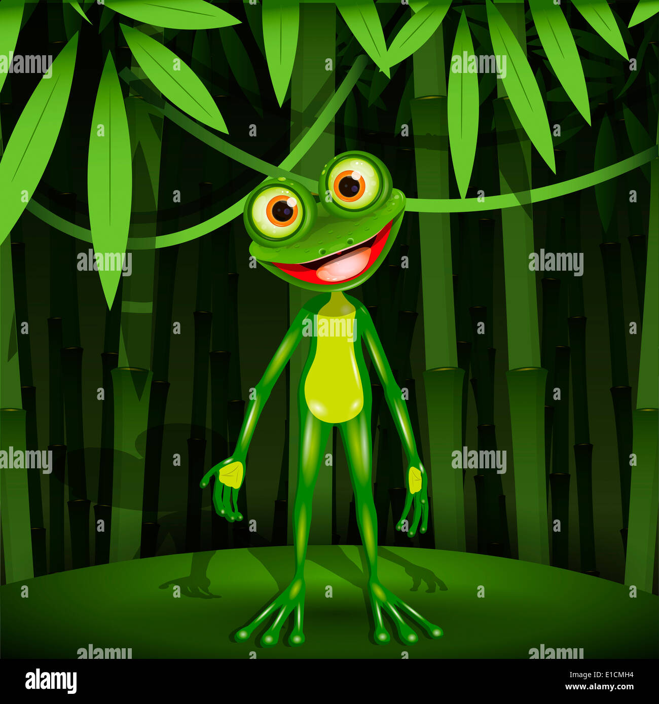 illustration curious frog on stem of the bamboo Stock Photo - Alamy