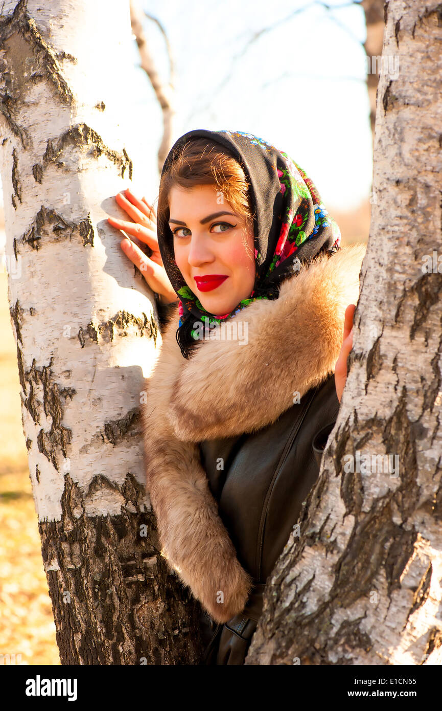 portrait of a beautiful girl in the birches Stock Photo - Alamy