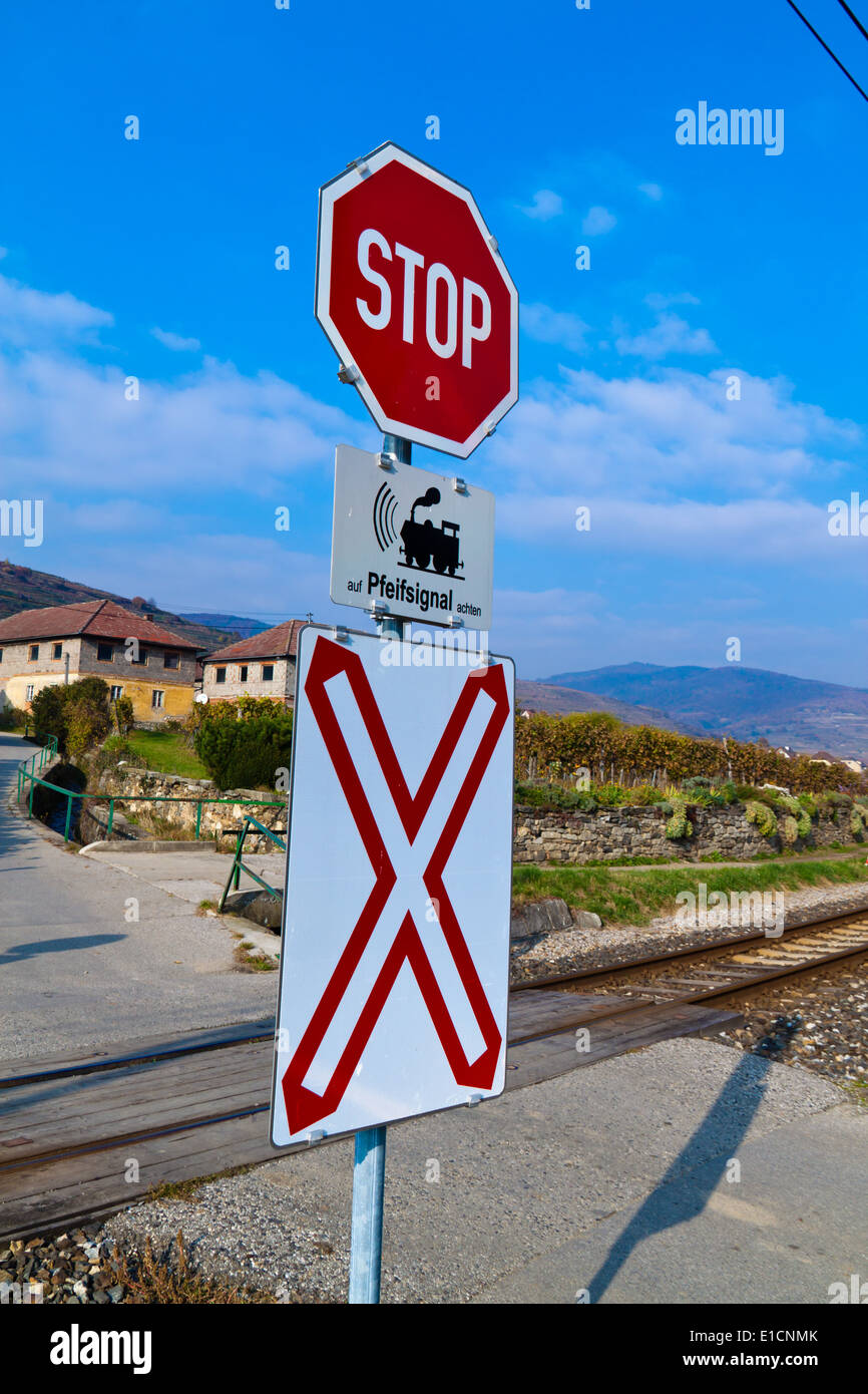 Crossroads with a railroad crossing without barriers Stock Photo - Alamy