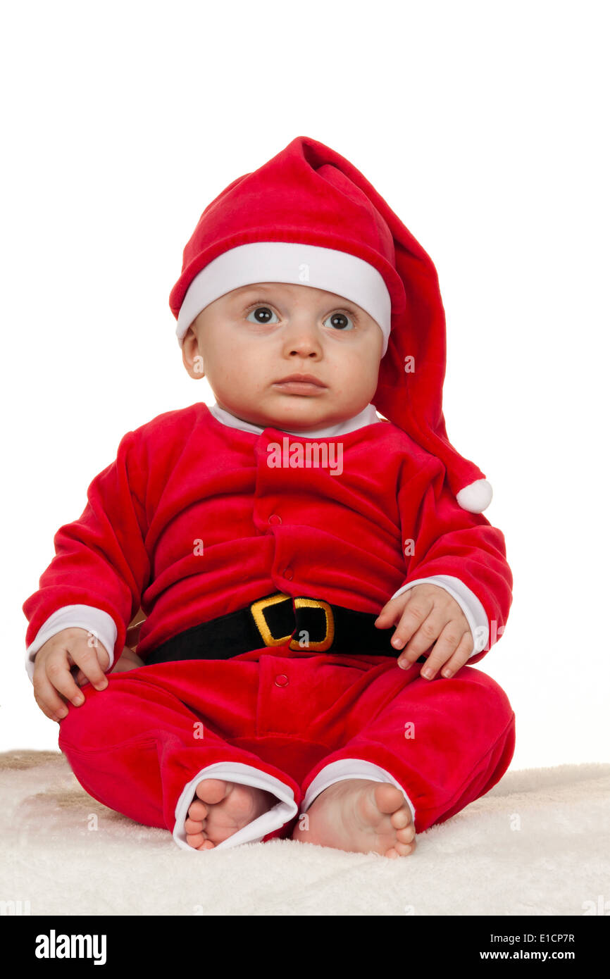 Little baby dressed as Santa Claus. Infant as Santa Claus Stock Photo ...