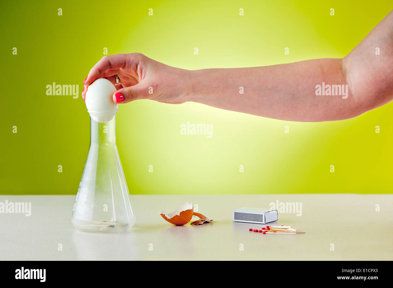 learning by fun concept: egg and bottle experiment - step 5 of 8 Stock ...