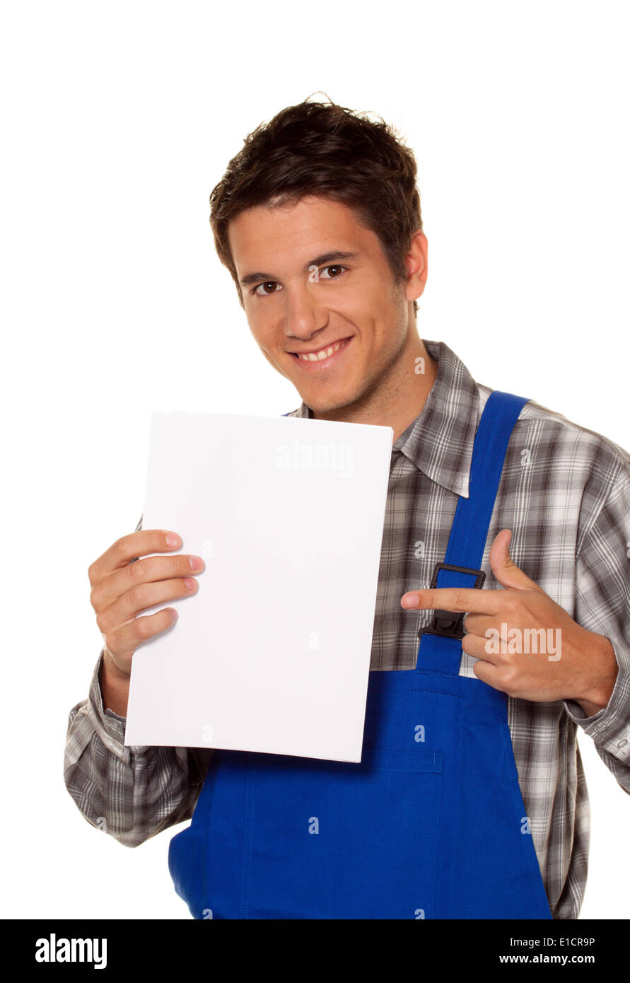 Klemptner - Bauarbeiter vor weißem Hintergrund, Young craftsmen ...