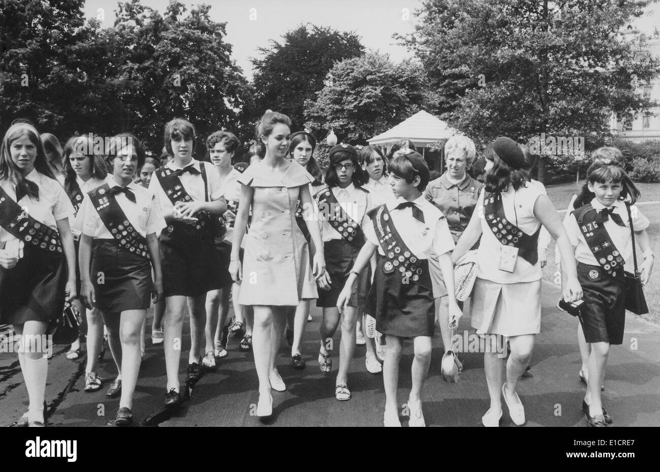 First Daughter, Julie Nixon Eisenhower with a group of Girl Scouts at ...