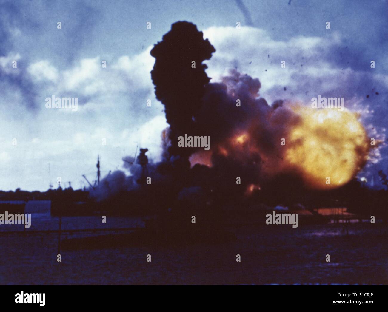 USS Arizona burns at Pearl Harbor after Japanese attack, Dec. 7, 1941 ...
