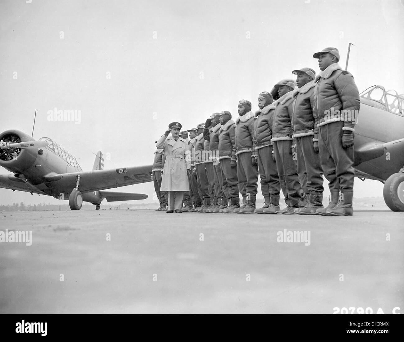 Major James Ellison reviews first class of Tuskegee Airmen, 1941. On ...
