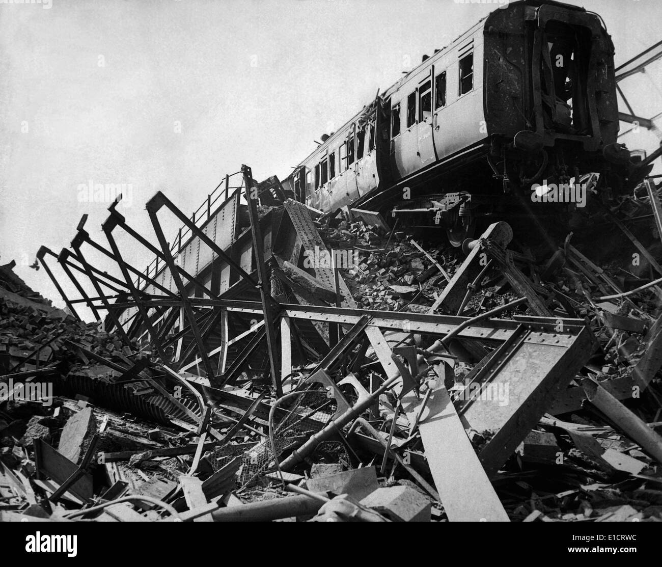 World War 2, Battle of Britain. Destroyed London railway station in ...