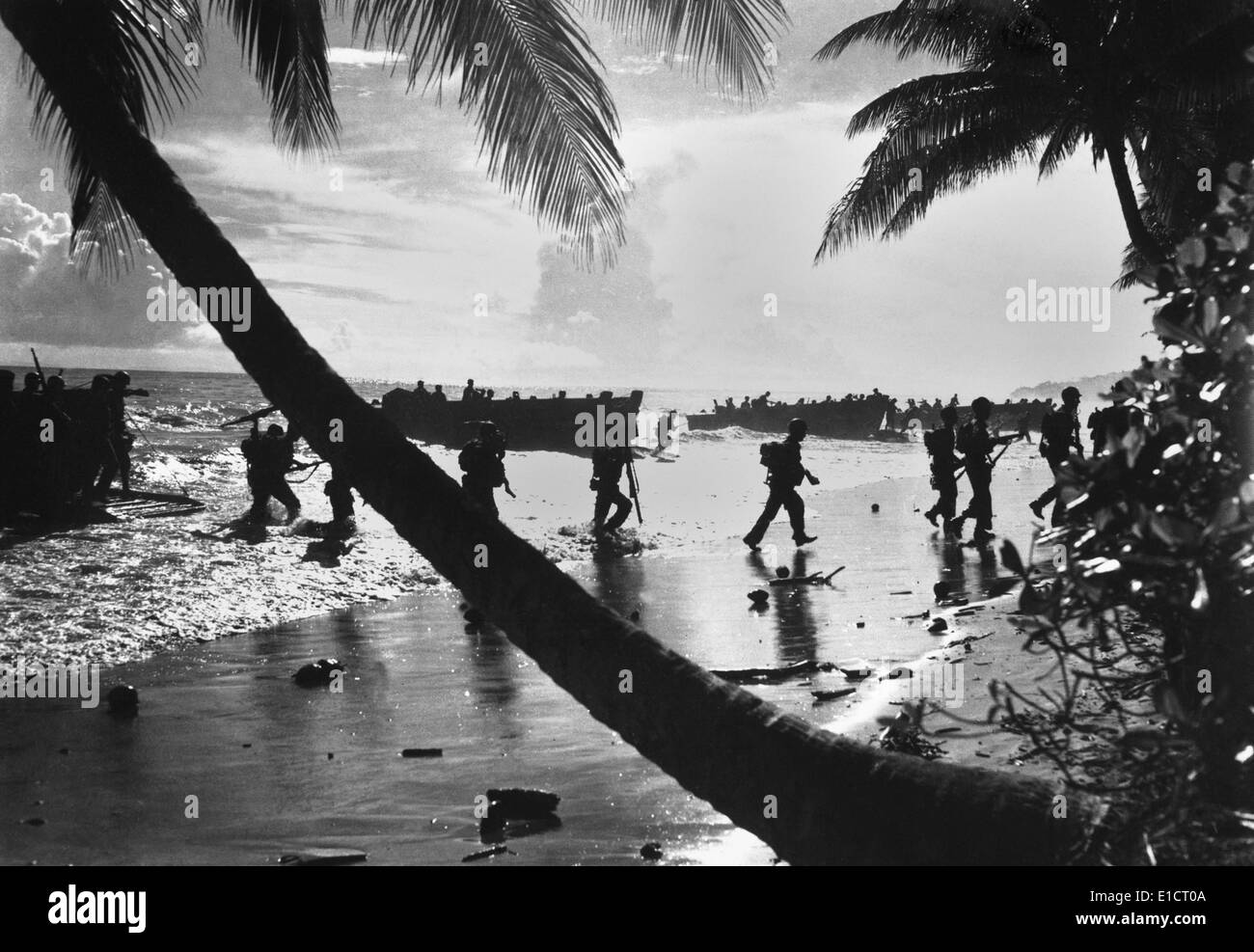 American troops of the 160th Infantry Regiment during amphibious ...