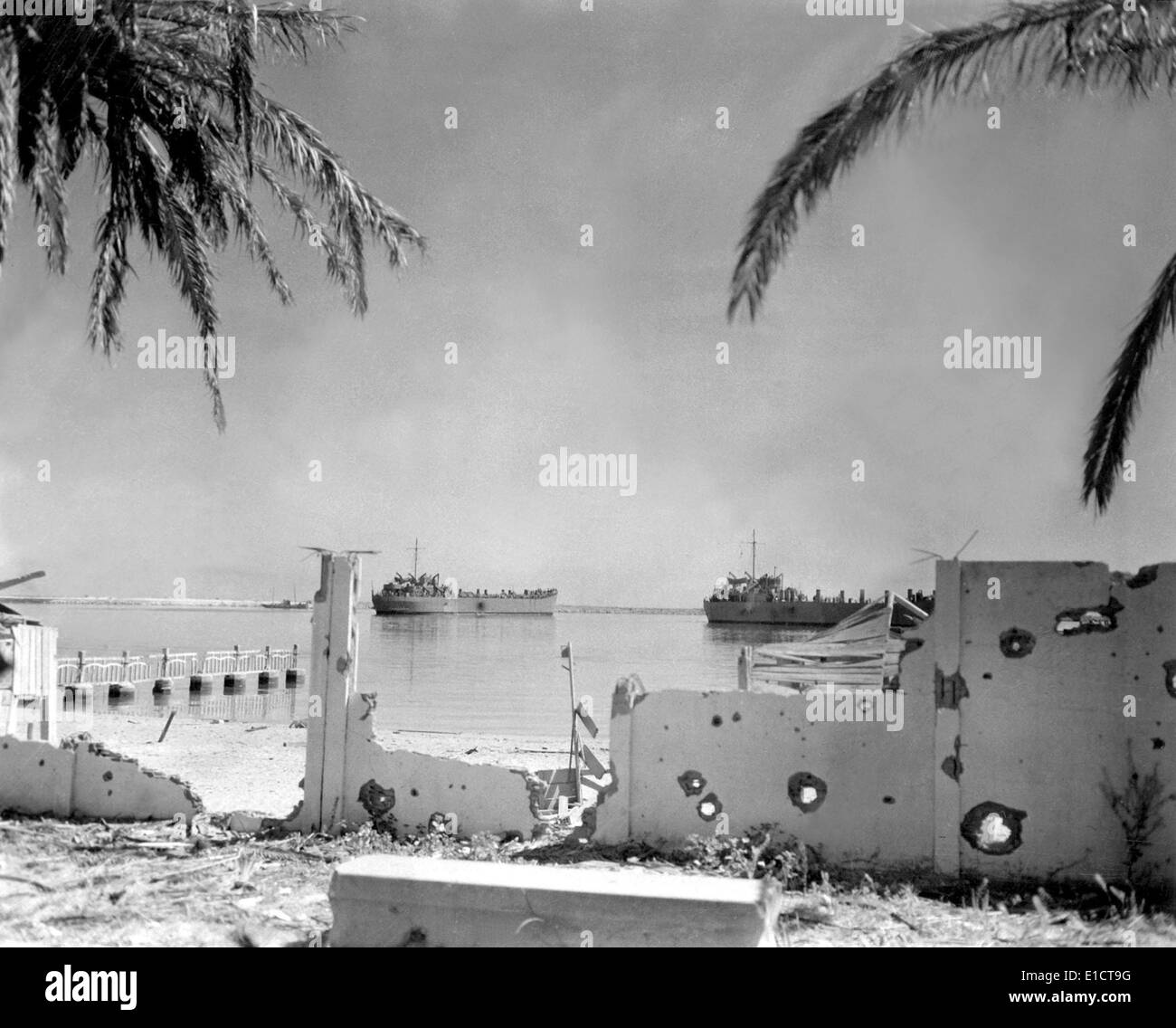 Allied ships in Bizerte Harbor, Tunisia, May 1943. American and Free ...