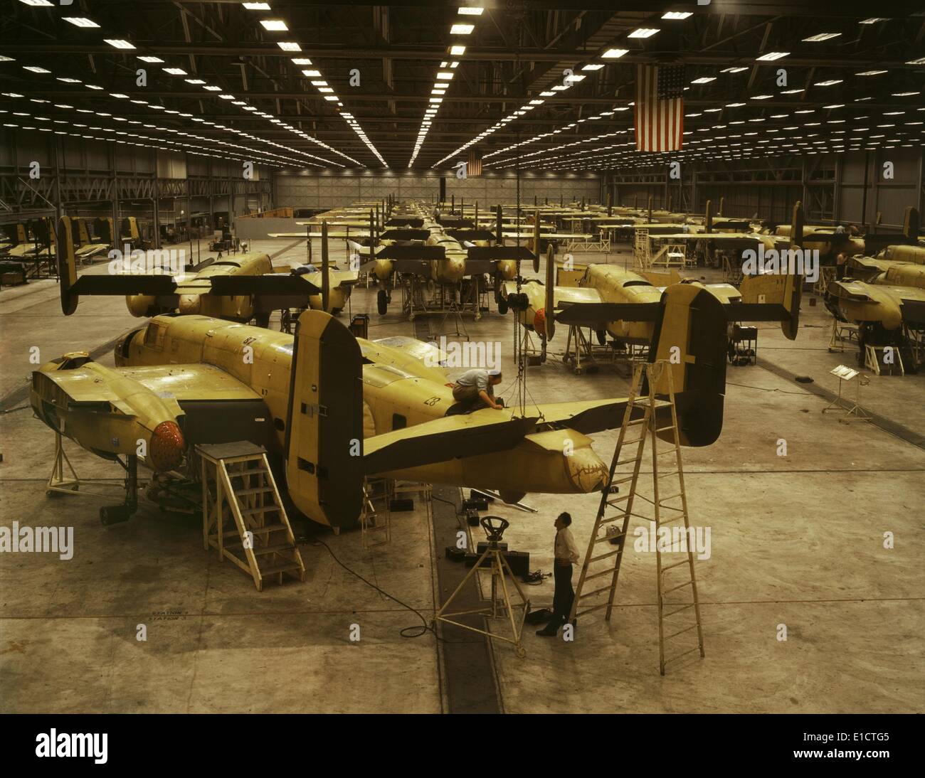 B-25 bombers on the assembly line at North American Aviation during ...