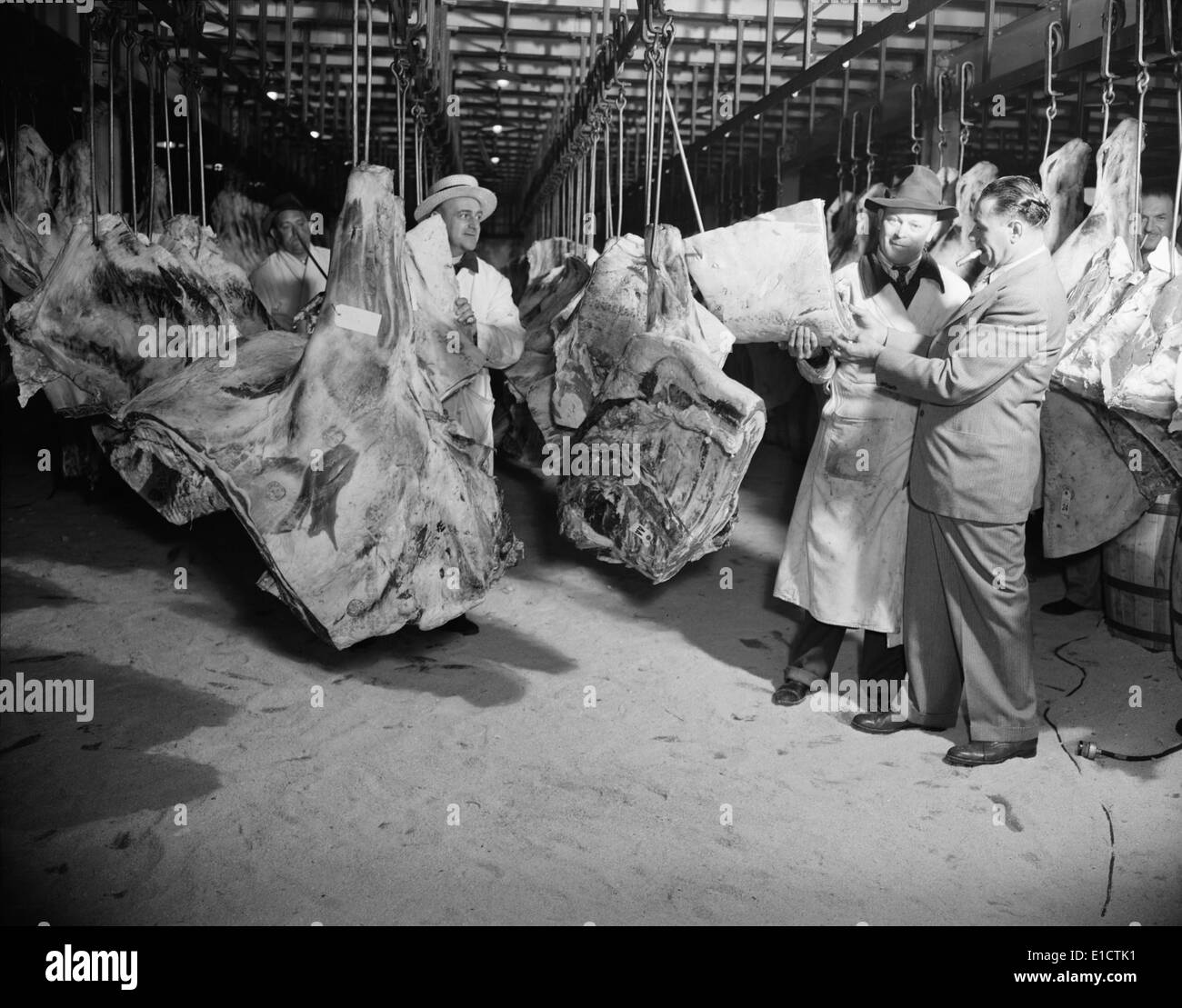 American wholesale meat market during World War 2. The meat bears ...