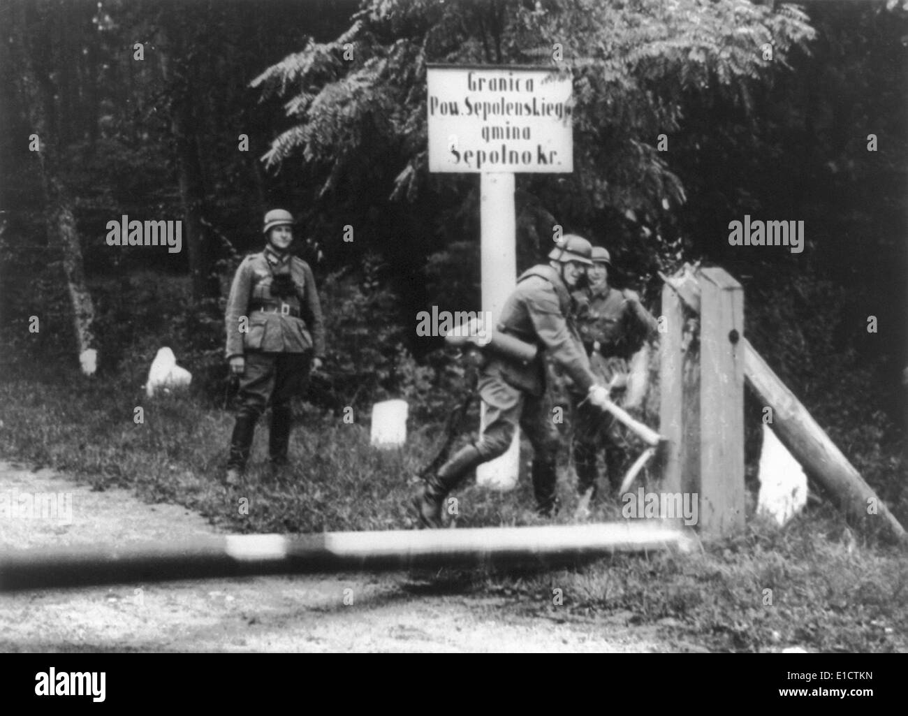 German Soldiers removing barriers at the Polish border in Sept. 1939 ...