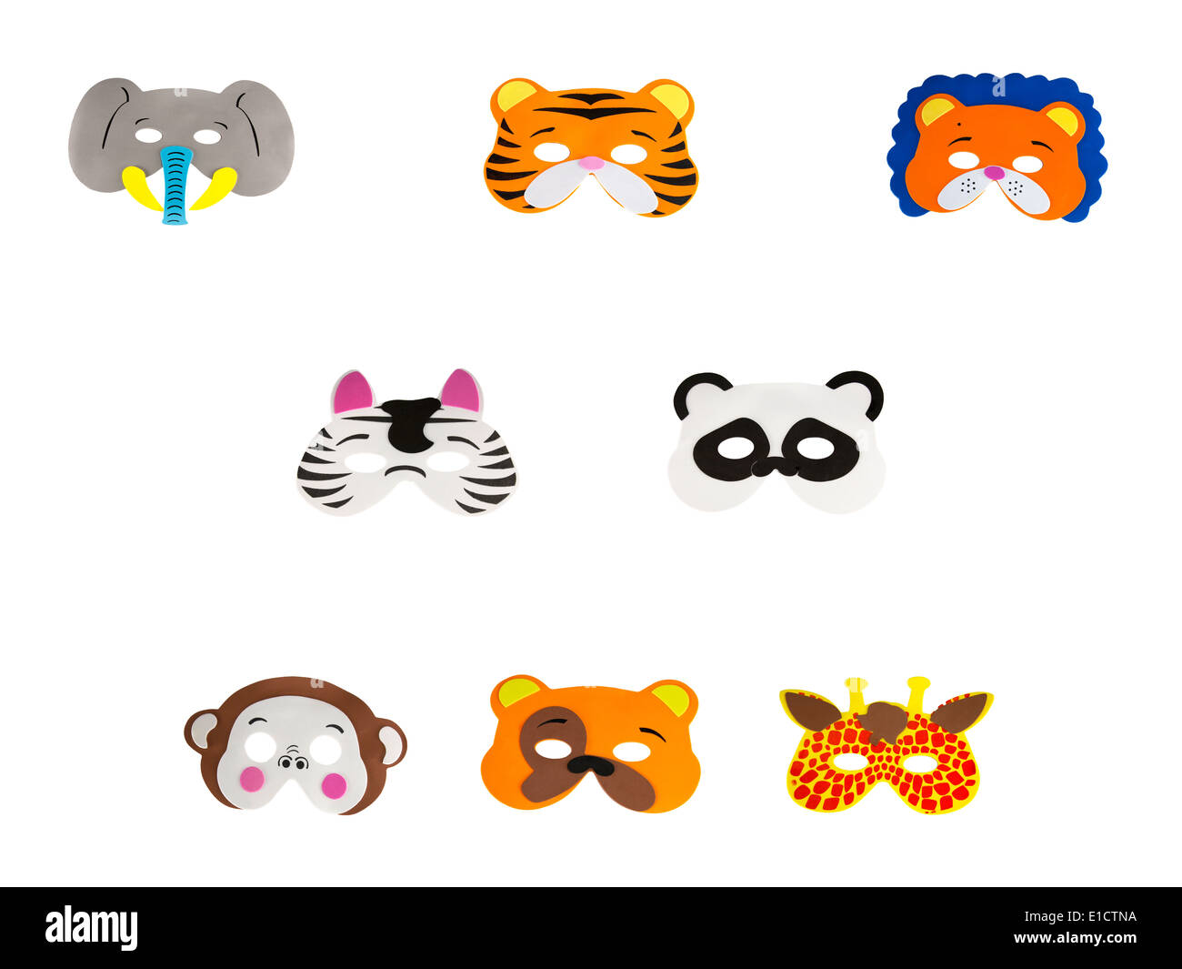 Collage of eight foam zoo animal masks isolated on white Stock Photo ...
