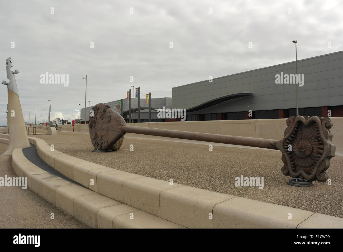 White sky oblique view looking north along promenade brown hardwood ...