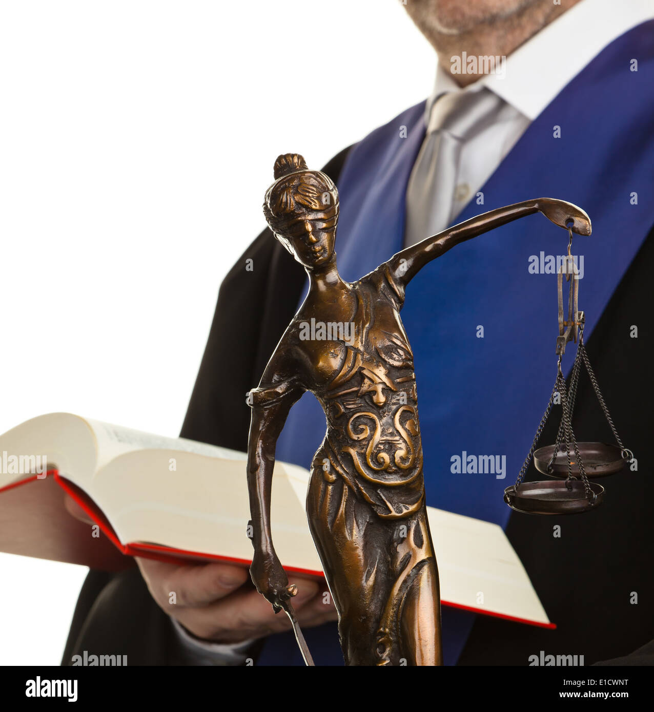Lady justice figure with a law book in court hi-res stock photography ...