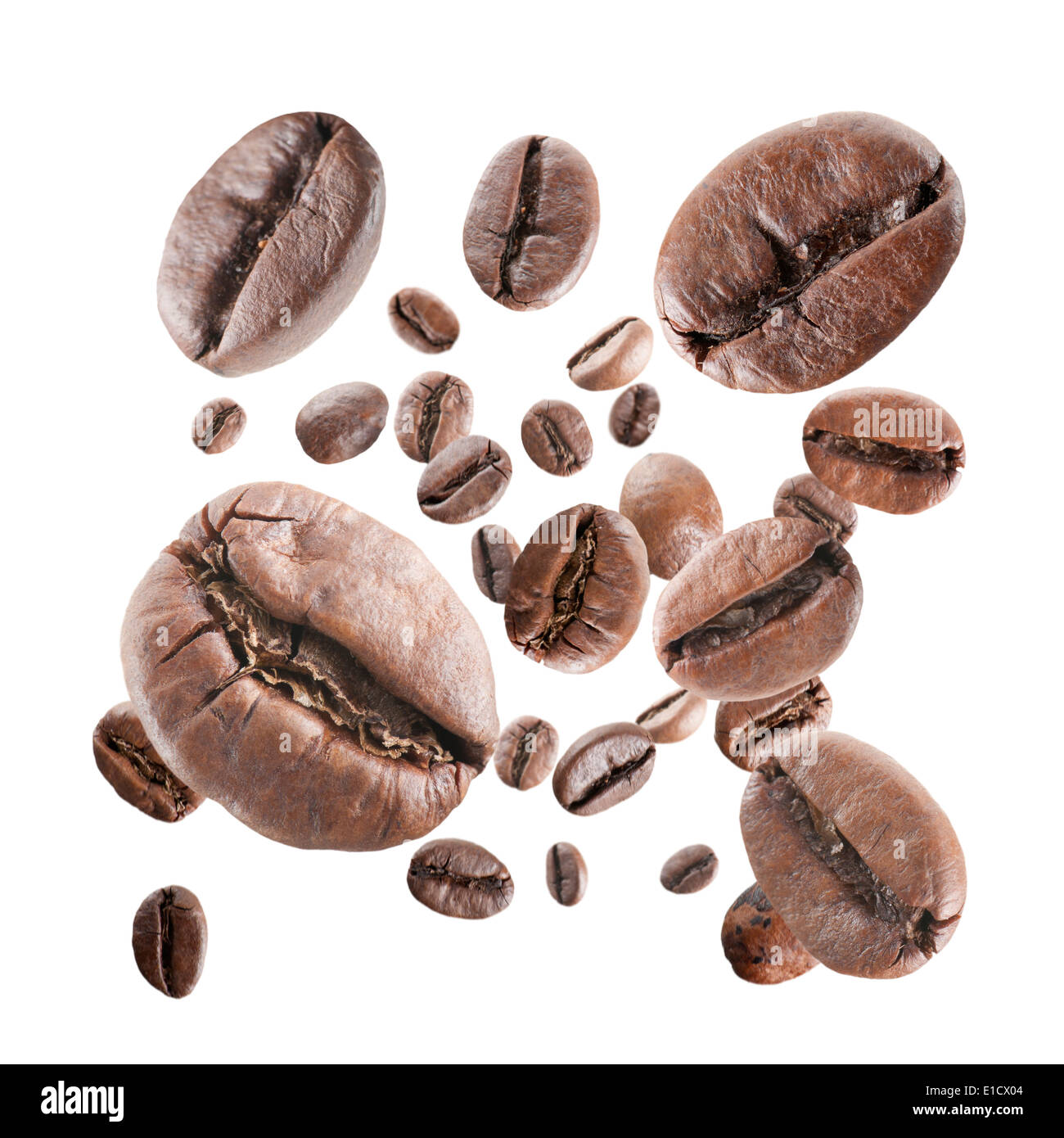 coffee beans rain on white background Stock Photo - Alamy